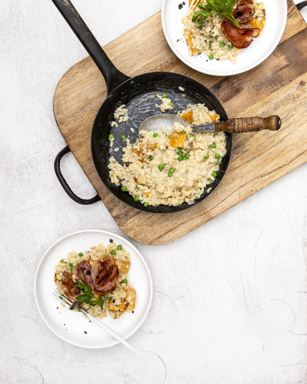 Pea, Pumpkin and Pancetta Risotto | Bertolli Olive Oil